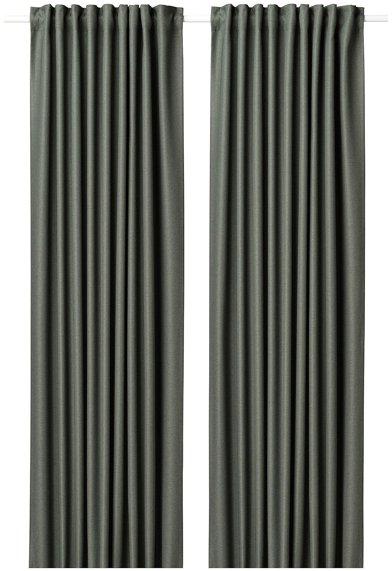 Портьеры икеа аннакайса на ленте, 145х300 см, 2 шт, темно-зеленый