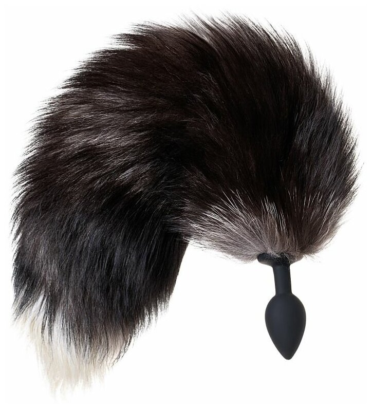 Cиликоновая анальная пробка с хвостом чернобурой лисы, ⌀2.7 см