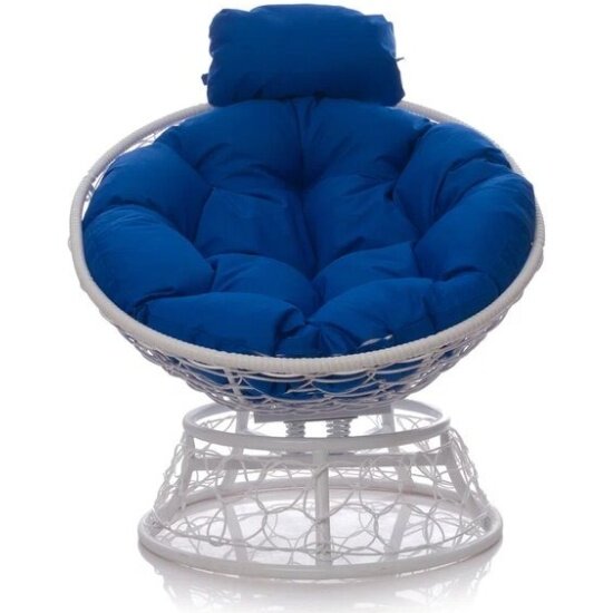 Кресло M-group м-групп папасан пружинка мини с ротангом белое, синяя подушка