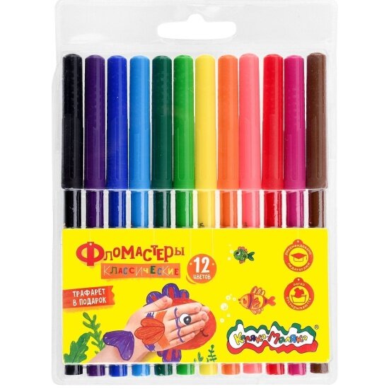 Фломастеры Каляка-маляка классические 12 цв. кругл. корп. легкосмываемые блист. упак.