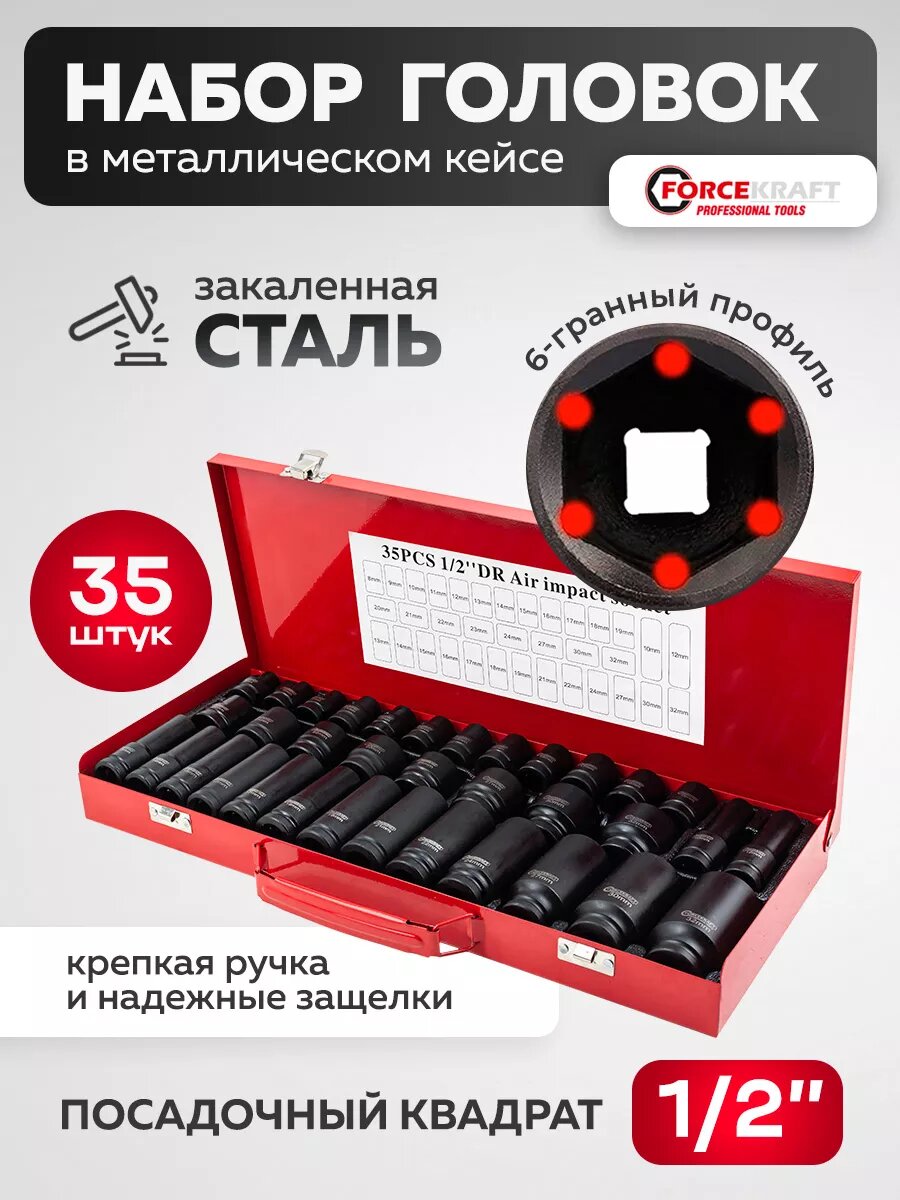 Набор торцевых головок 1/2", 35 предметов