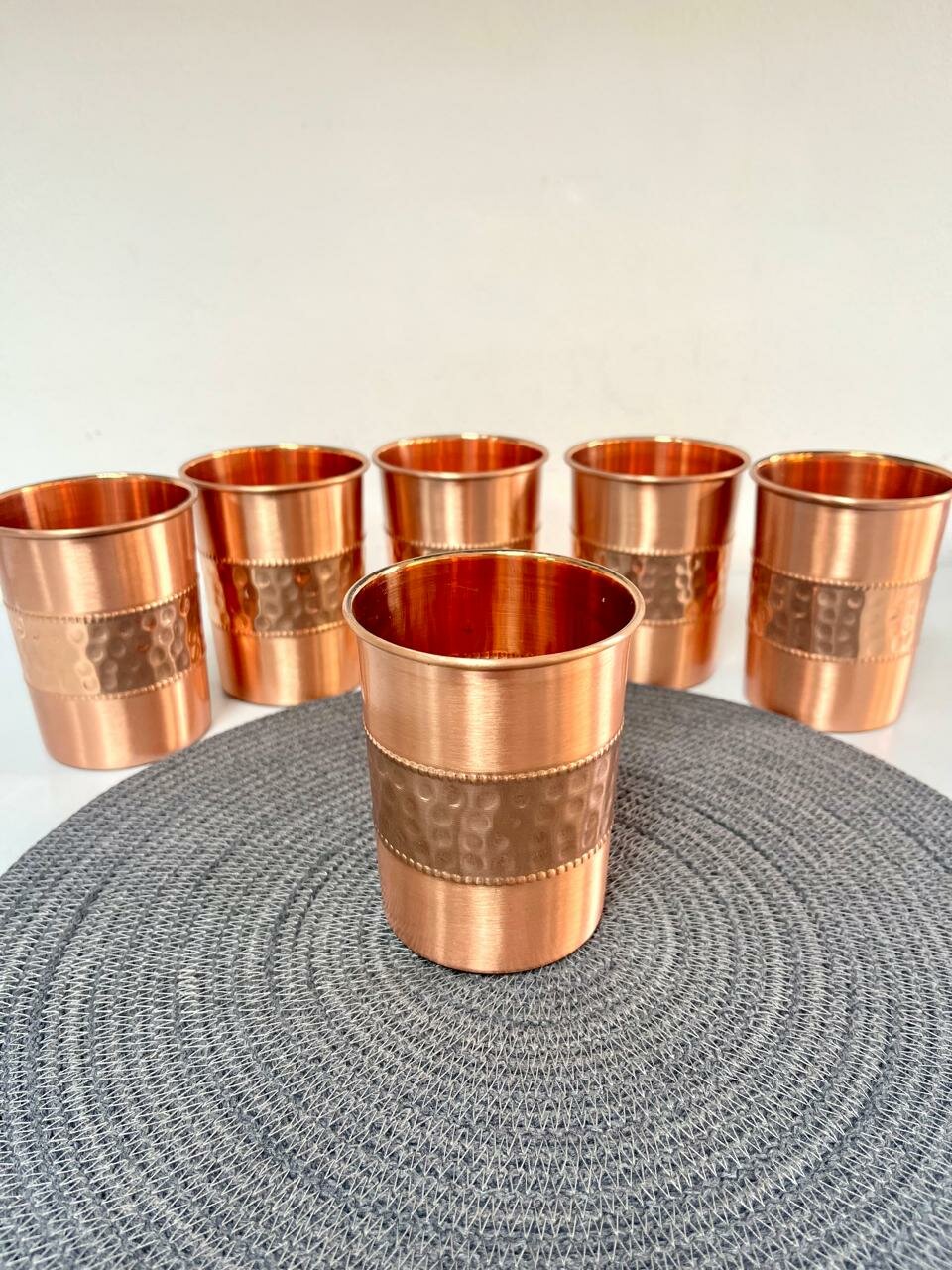 Стакан медный, сет 6шт, гладкий с чеканкой, цилиндрический, ручная работа (oxan)