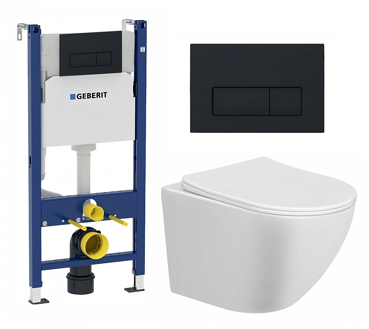 Комплект 3 в 1 инсталляция Geberit Duofix + Унитаз подвесной Taliente Amato AM25010 + кнопка черная матовая