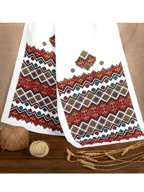 Рушник с орнаментом 150 х 36 см (Цв: Белый-Разноцветный )