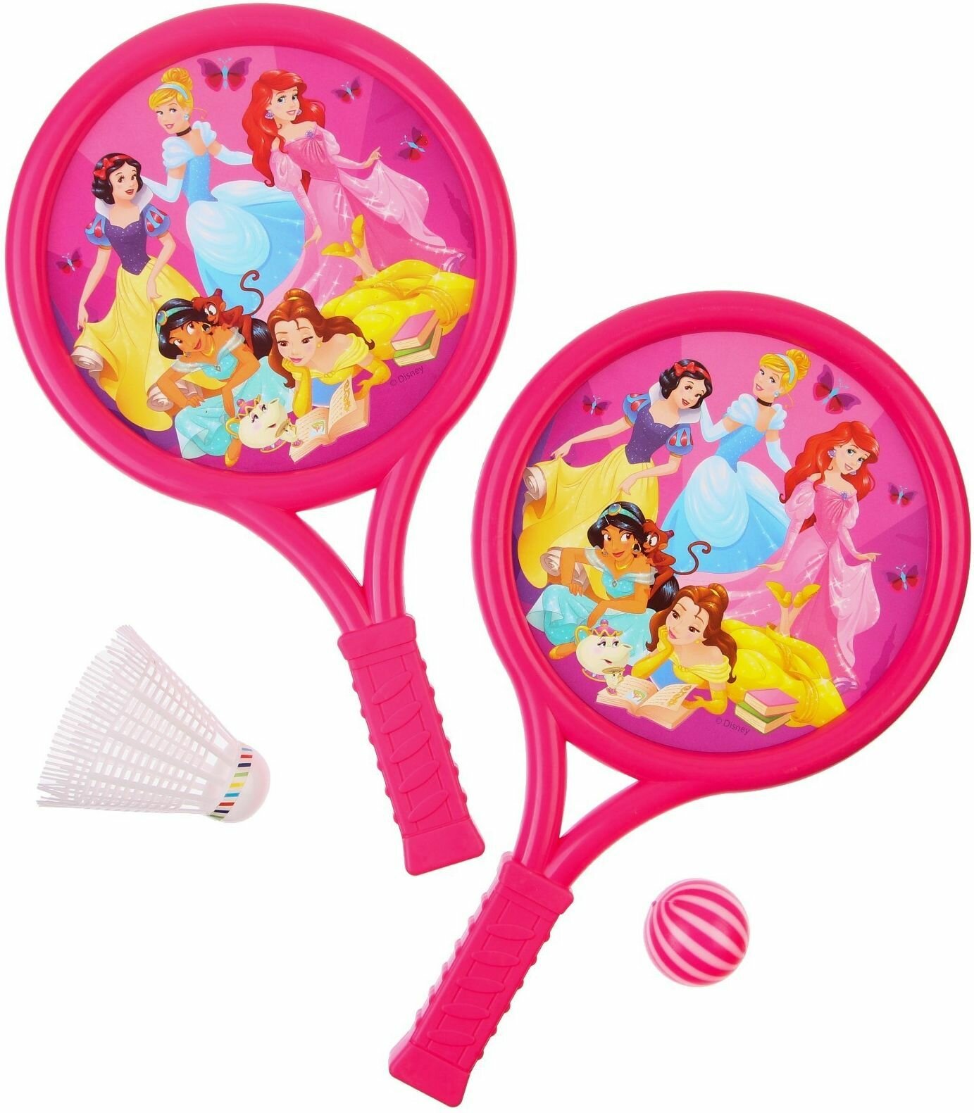 Детский набор для бадминтона "Принцессы", пляжный набор с воланчиком и мячом, в комплекте 2 спортивные бадминтонные ракетки, 1 волан и мячик