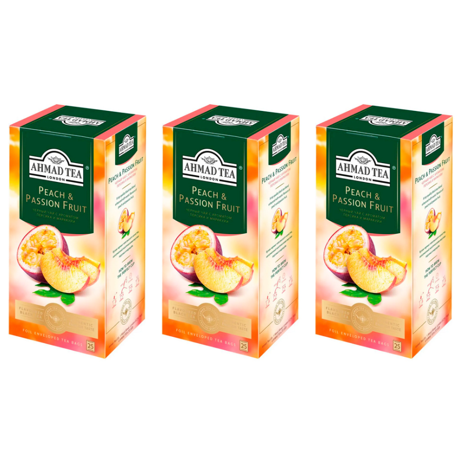 Чай черный Ахмад Персик Маракуя 25 пакетиков 3 штуки