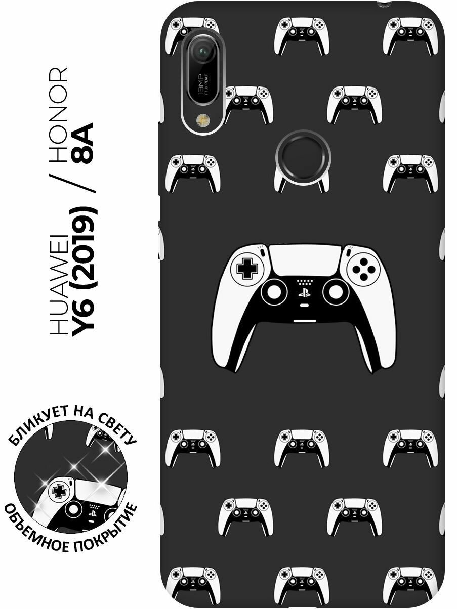 Матовый чехол Controller Pattern для Honor 8A / 8A Pro / Huawei Y6 (2019) / Y6 Prime (2019) / Хонор 8а / 8а Про / Хуавей У6 2019 с 3D эффектом черный