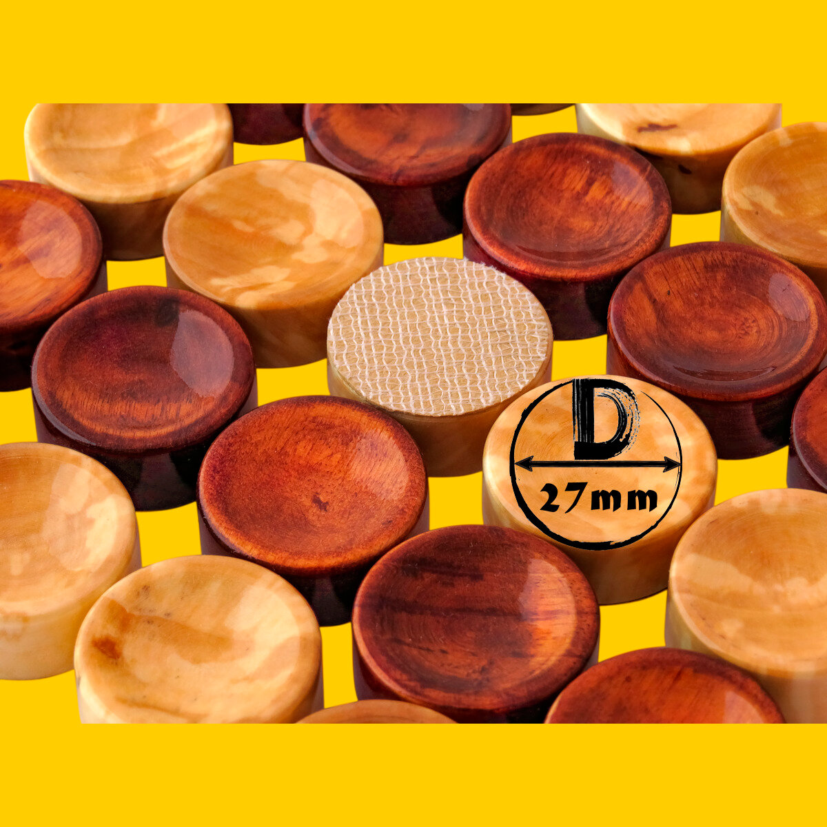 Фишки для нард 27 мм Берёзовый Кап (коричневого цвета, с подклейкой)