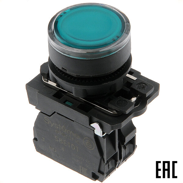 Выключатель кнопочный SB5AW33B1 зеленый 1з без фиксации c подсветкой 24В DC (Systeme Electric)