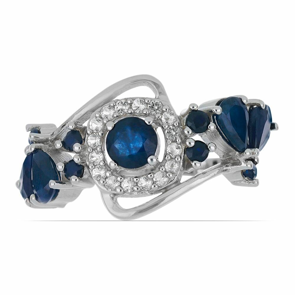 Кольцо тонкое, серебро, 925 проба, родирование, топаз, сапфир