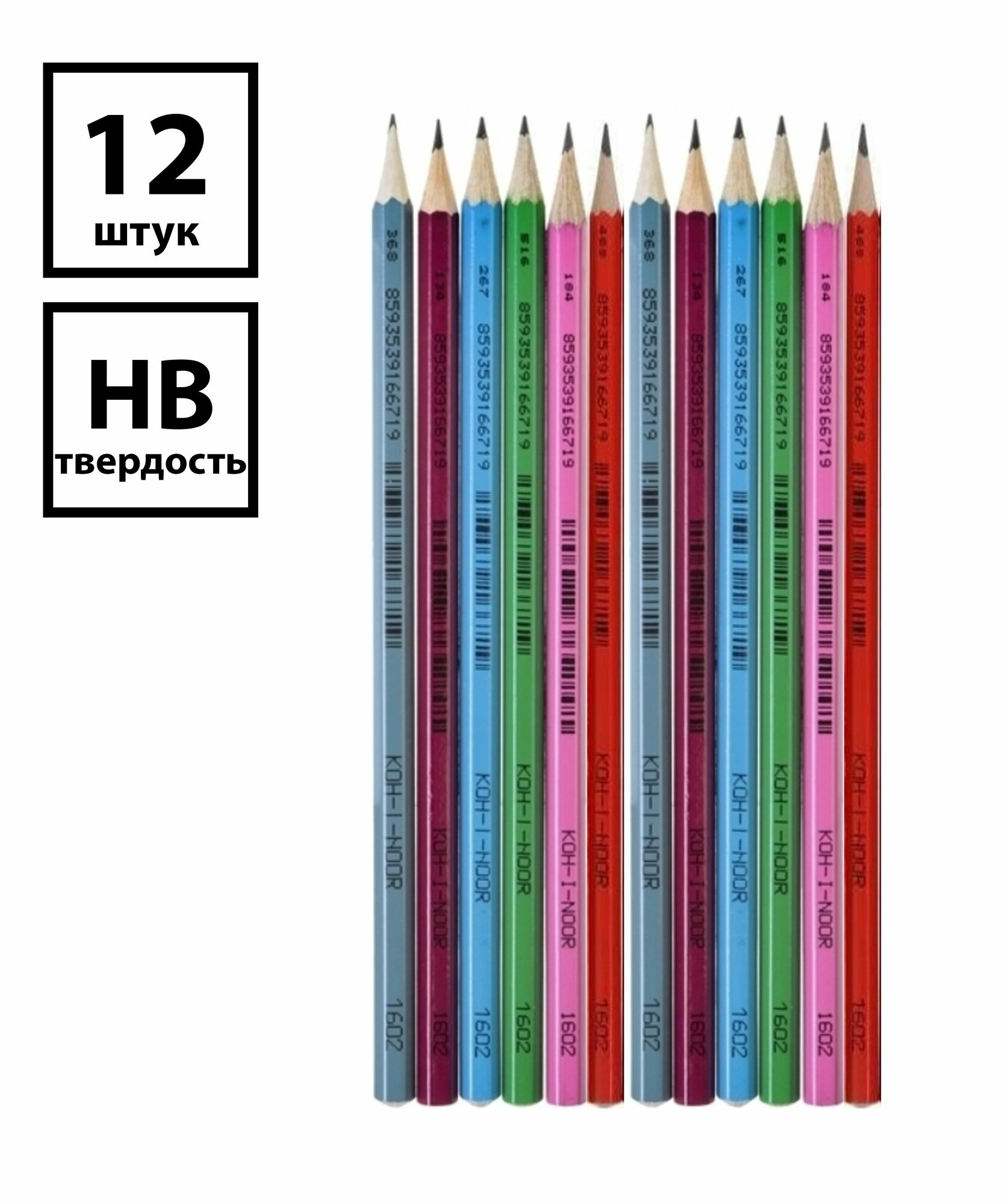 Набор 12 шт. - Карандаш чернографитный Koh-I-Noor "Astra" HB, заточенный
