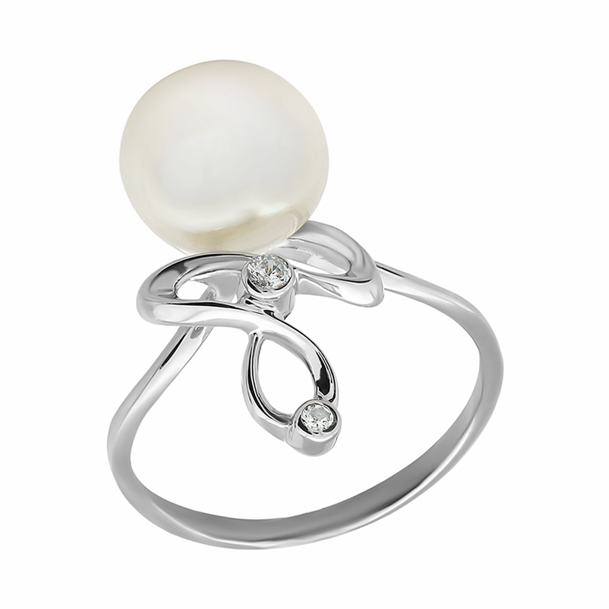 Кольцо, серебро, 925 проба, родирование, фианит, жемчуг