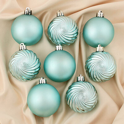 Шары новогодние, украшение на ёлку "Ноктюрн" (8 шт), цвет светлый изумруд