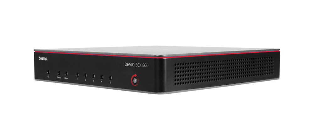 Аудиопроцессор BIAMP [DevioSCX-800] (хаб) для переговорных комнат: 5 х 1-Gigabit Ethernet портов; 4 порта PoE+; 1х1 USB; SIP VoIP; Windows® / Mac OS X. Совместим с: max 8-ю микрофонами Parle, AMP-450, EX-UBT, HD-1, TEC-X, TC-5.