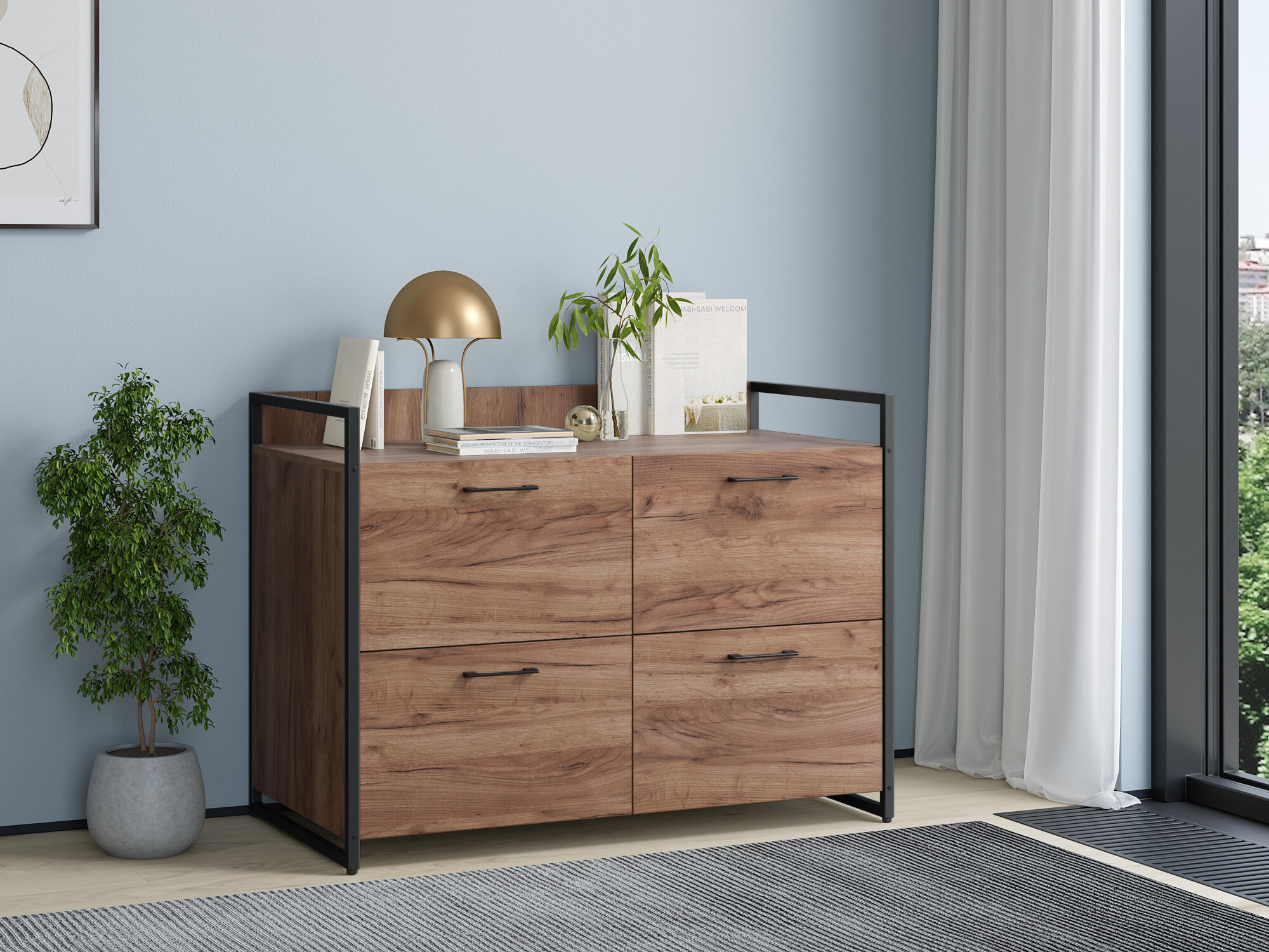 Комод Urban Лофт 01 Черный с выдвижными ящиками Дуб крафт табак