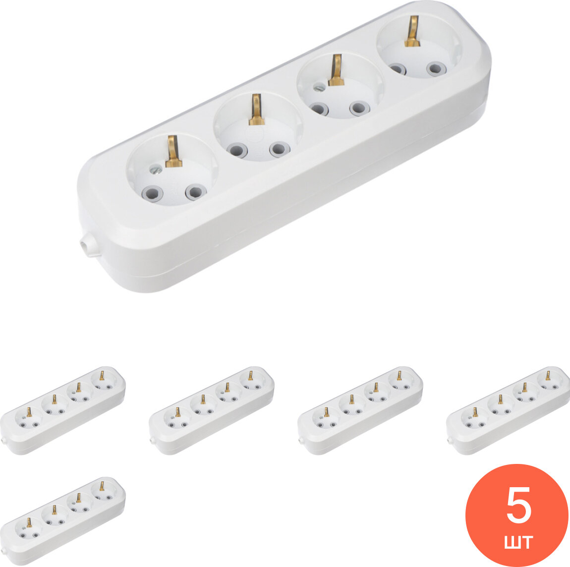 Блок розеток REXANT / Рексант 4 гнезда с заземляющими контактами, 11-8707 / колодка электрическая для удлинителя (комплект из 5 шт)