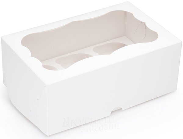 Упаковка для капкейков 6 ячеек с фигурным окошком Белая Сладкий Мишка Sweet bear (Набор из 7 шт.)