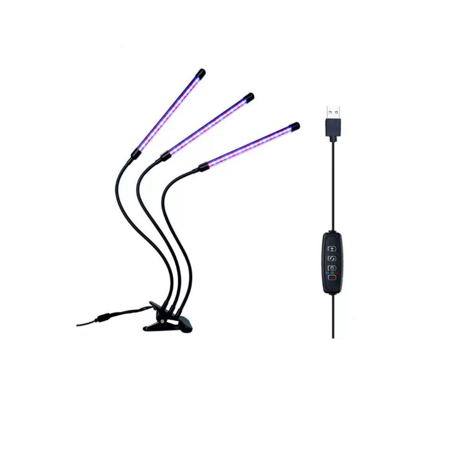 Светодиодная фитолампа для растений полного спектра на прищепке с таймером и пультом на 3 лампы