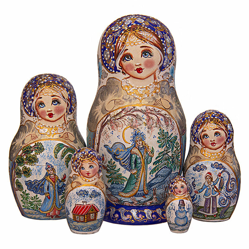 Авторская деревянная матрешка сказка Снегурочка 18 см 5 мест