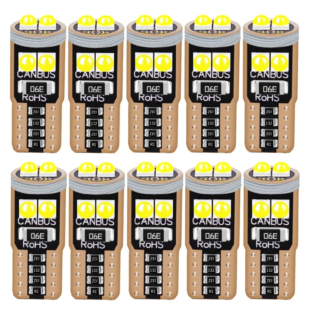 10 шт. T10 W5W WY5W 2825 супер яркий светодиодный Canbus без ошибок салон автомобиля чтение купольные огни авто парковочная лампа клин хвост сбоку лампы Желтый