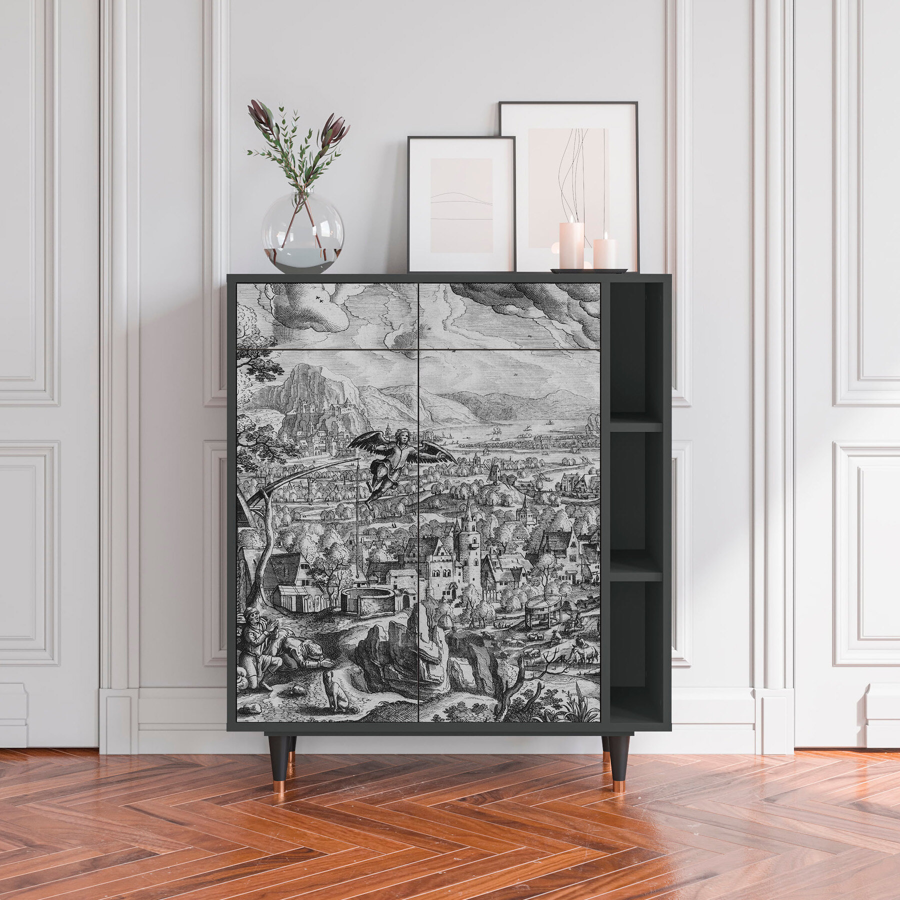 Комод - STORYZ - BS6 Departure of the Angel by Pieter Breugel, Размер - 94 x 110 x 41 см, Цвет корпуса - , Антрацит