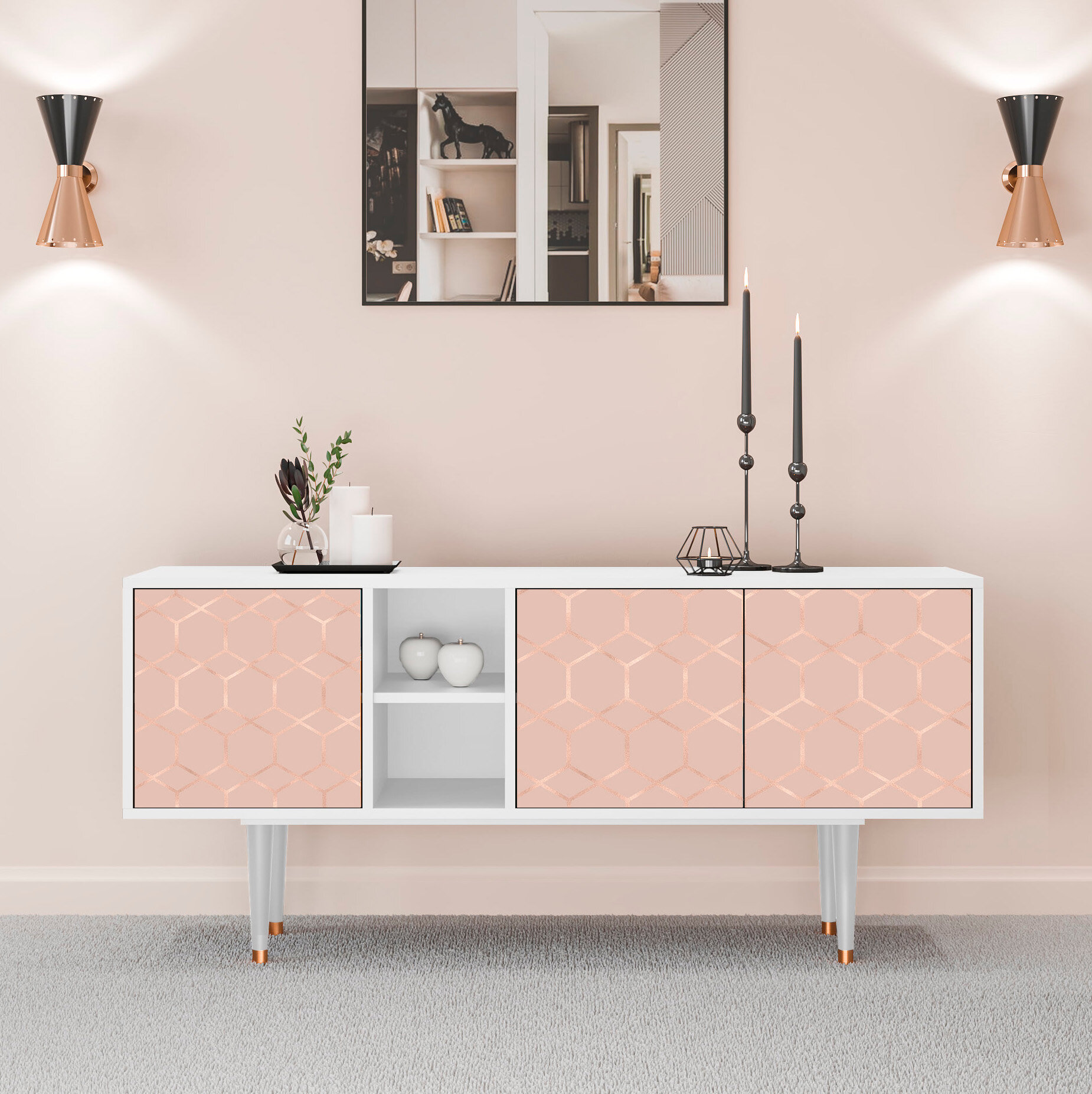 ТВ-Тумба - STORYZ - T5 Rose Honeycomb, Размер - 150 x 69 x 41 см, Цвет корпуса - , Белый