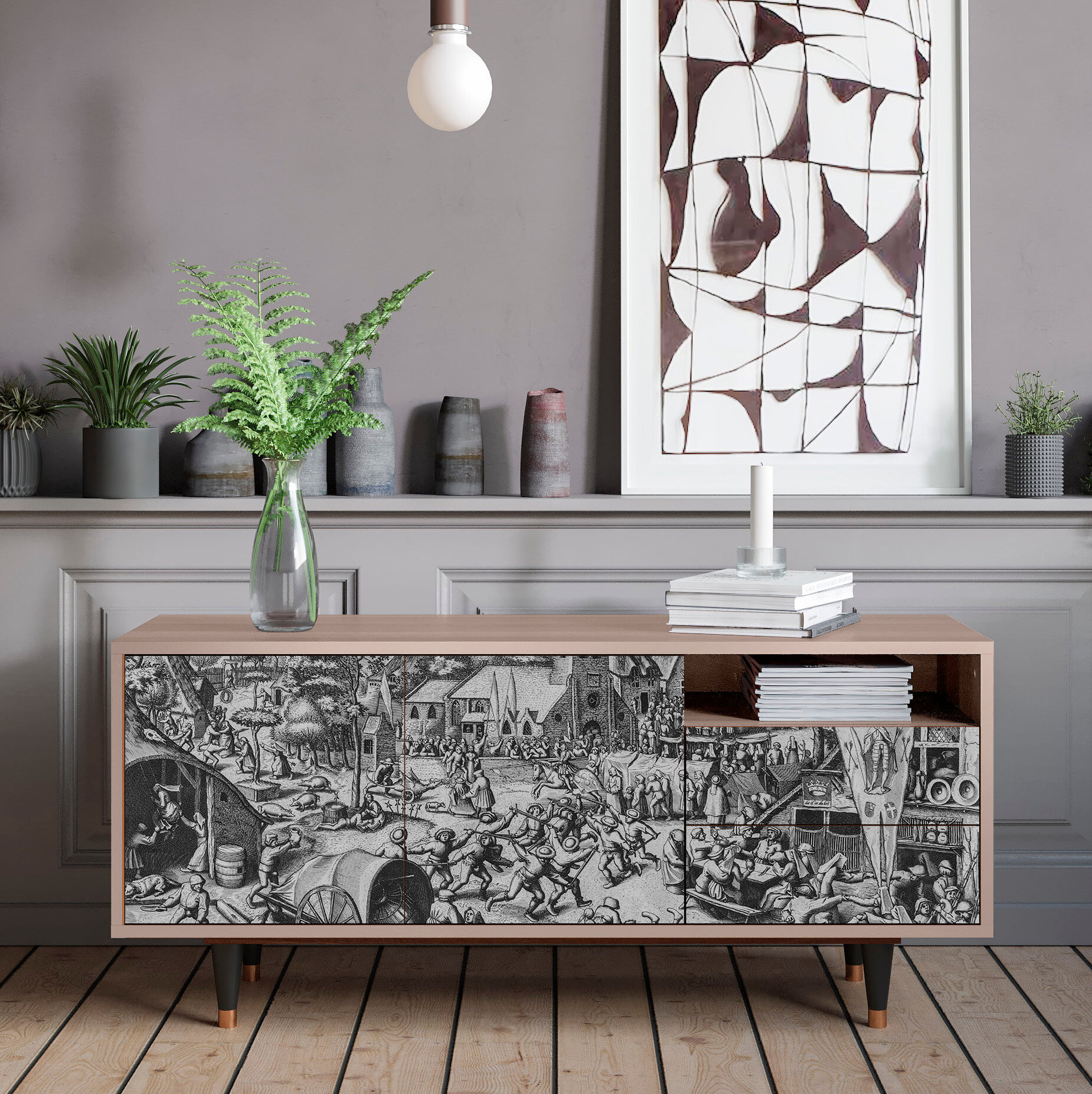 ТВ-Тумба - STORYZ - T7 The Festival of Saint George by Pieter Breugel, Размер - 125 x 56 x 41 см, Цвет корпуса - , Бежевый