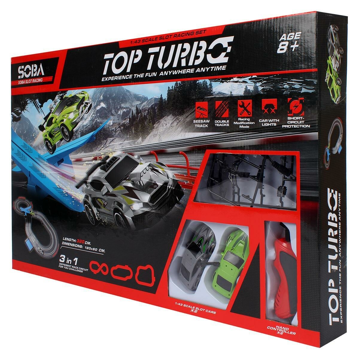 Автотрек "Top Turbo" 320 см, 2 машинки, система питания 2в1, 120x60 см