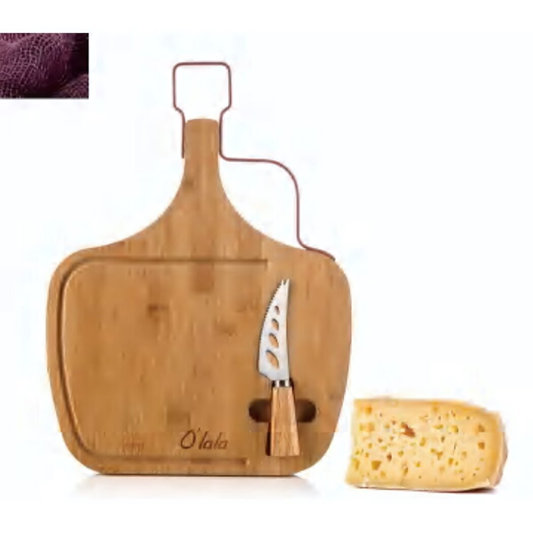 Доска разделочная «O'lala» с ножом для сыра, бамбук, 39х28,5х1,5см, удобная ручка, линии нарезки