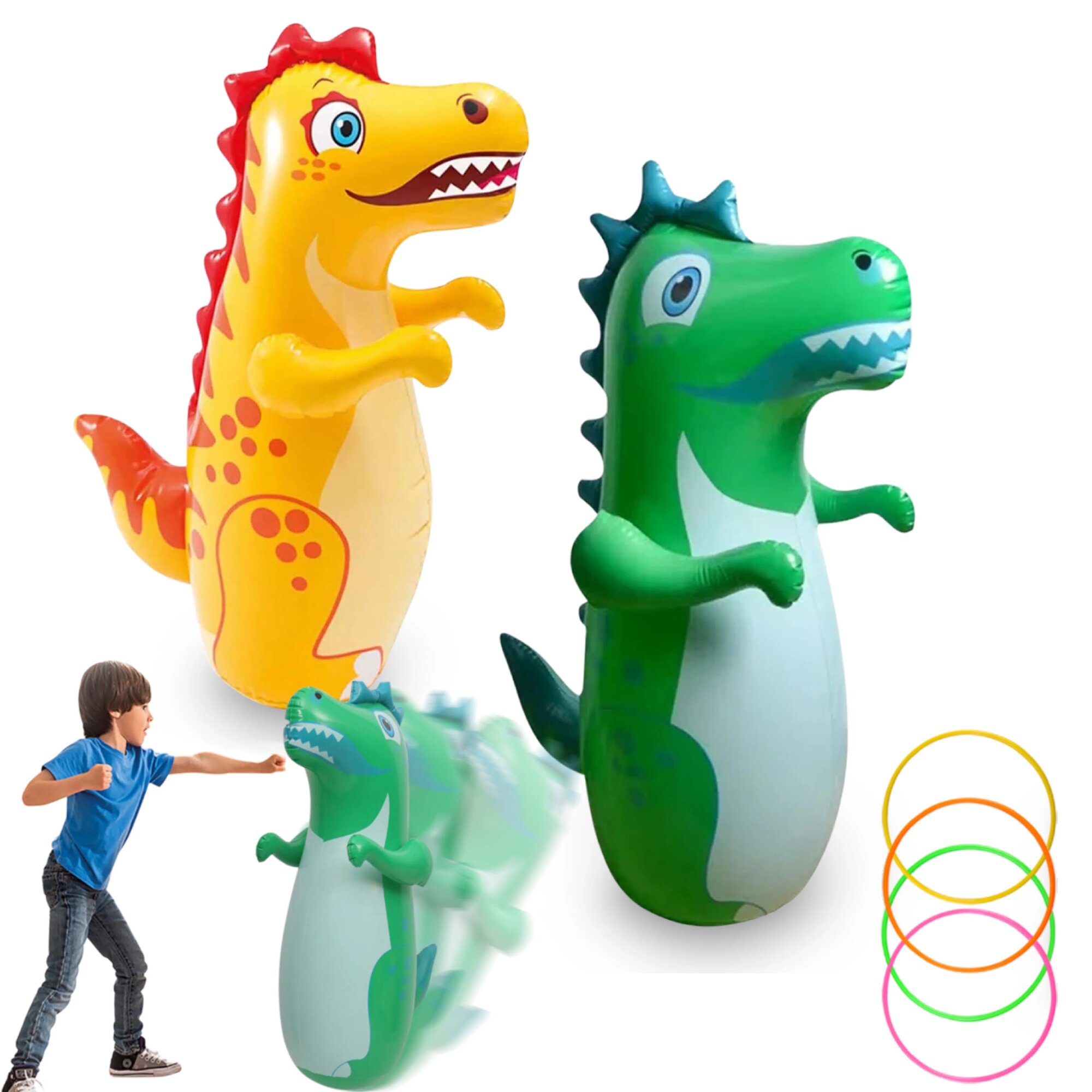 Надувная боксерская груша для детей, боксерская груша из 2 предметов с мгновенным отскоком, метание колец с 4 кольцами,