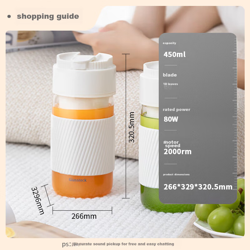 Портативный блендер GLASSLOCK Mini Juice Cup, для приготовления напитков, белый