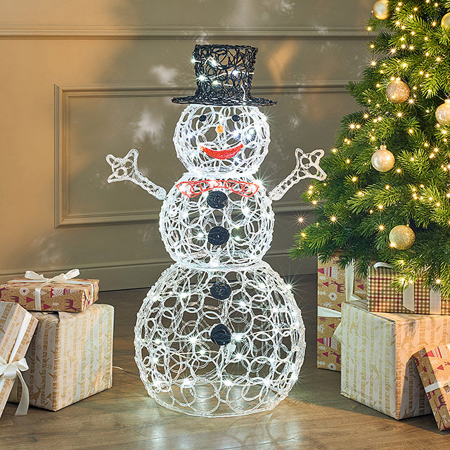 Светодиодная фигура Снеговик в черной шляпе 90 см, 80 холодных белых LED ламп, акрил, IP44, Winter Deco, 4060473