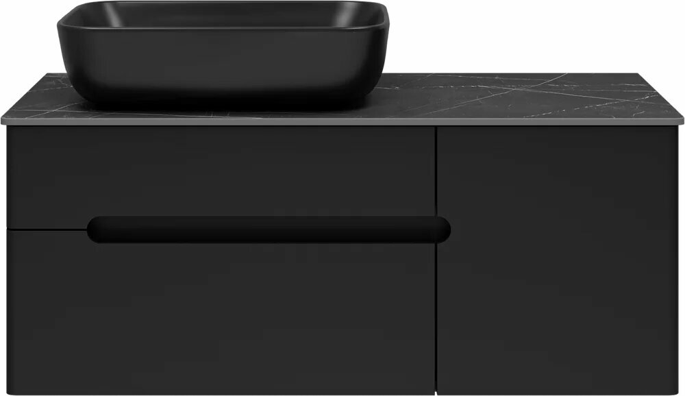 Тумба под раковину без столешницы Misty Роял 100 подвесная, черная, матовая, из МДФ, тумба для ванной, с ящиками, с дверками, с доводчиками