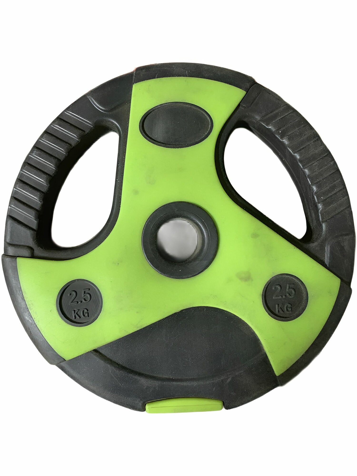 Диск для штанги пластиковый CPL-200 цемент, чёрный зеленый, (d 26 мм.) 2,5 кг