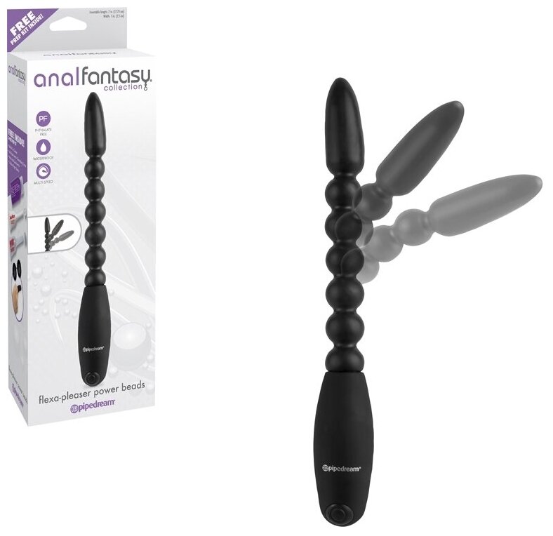 Анальная цепочка Pipedream Flexa-Pleaser, с вибрацией, силикон, черный, 27см