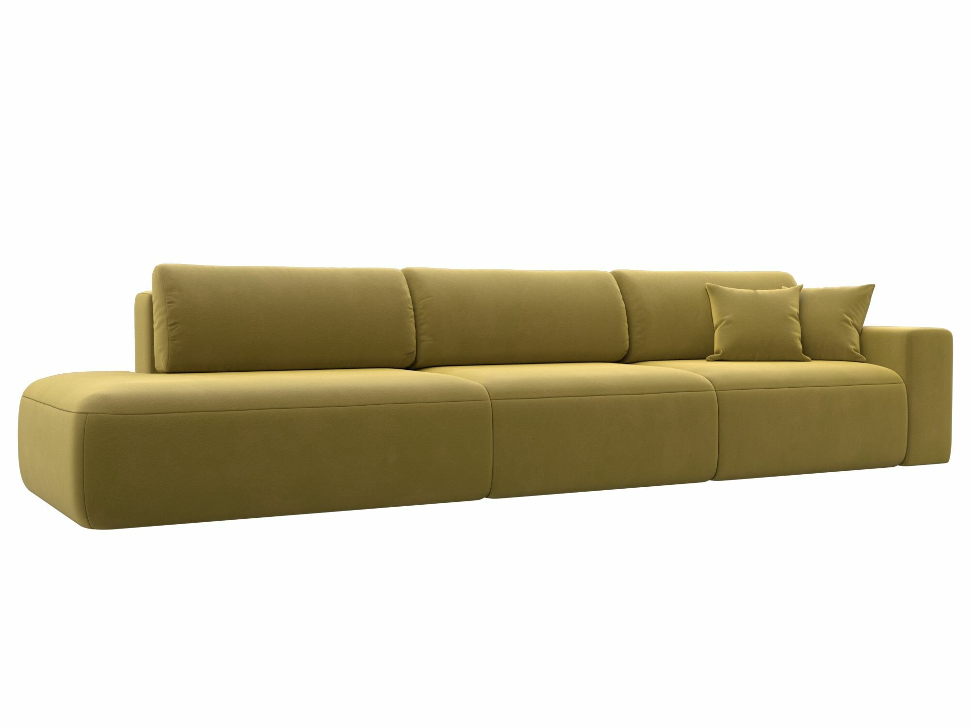 Диван прямой Лига-036 НПБ Модерн Лонг подлокотник справа, микровельвет, механизм еврокнижка, желтый, 365x111x84см. Хит Диванов