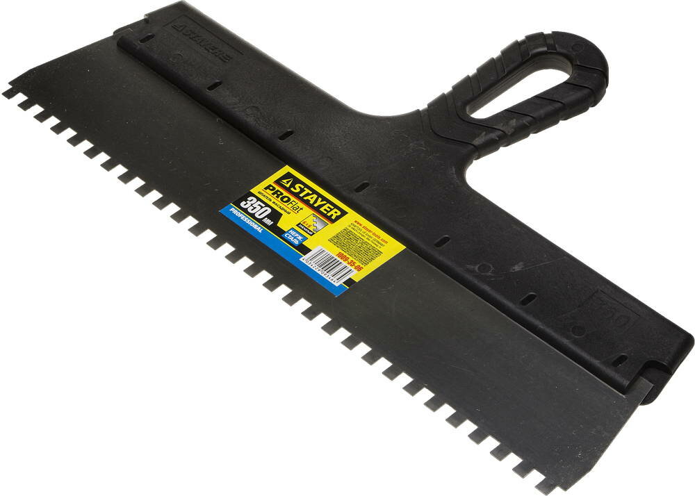 Нержавеющий фасадный шпатель STAYER PROFlat 350мм, зуб 6x6мм 1009-35-06