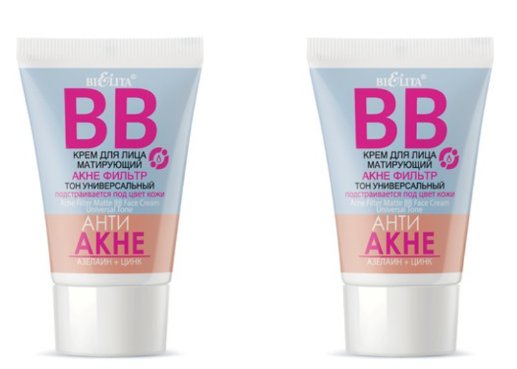 ВВ Крем для лица матирующий Belita Анти акне Азелаин+Цинк Акне фильтр, тон универсальный, 30 мл, 2 шт