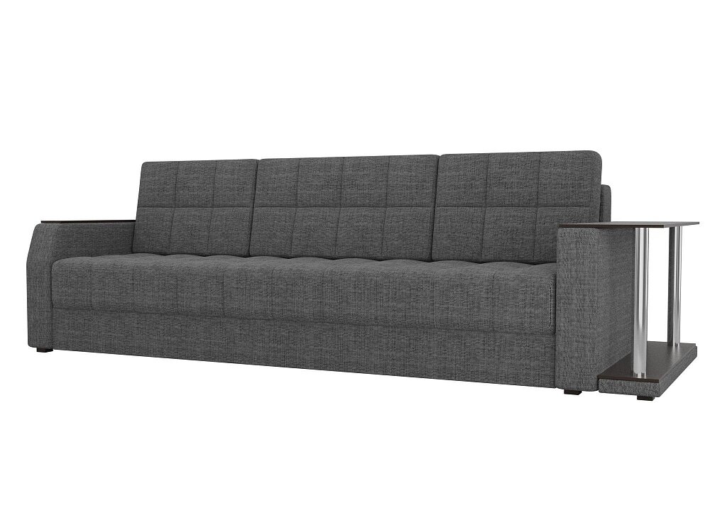 Прямой диван Атлант со столиком Серый Рогожка Правый, еврокнижка, 255х101х85 см, с ящиком для белья