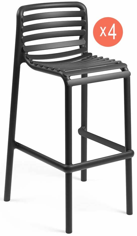 Комплект из 4-х барных стульев со спинкой Nardi Doga Stool, цвет антрацит, высота сиденья 75 см