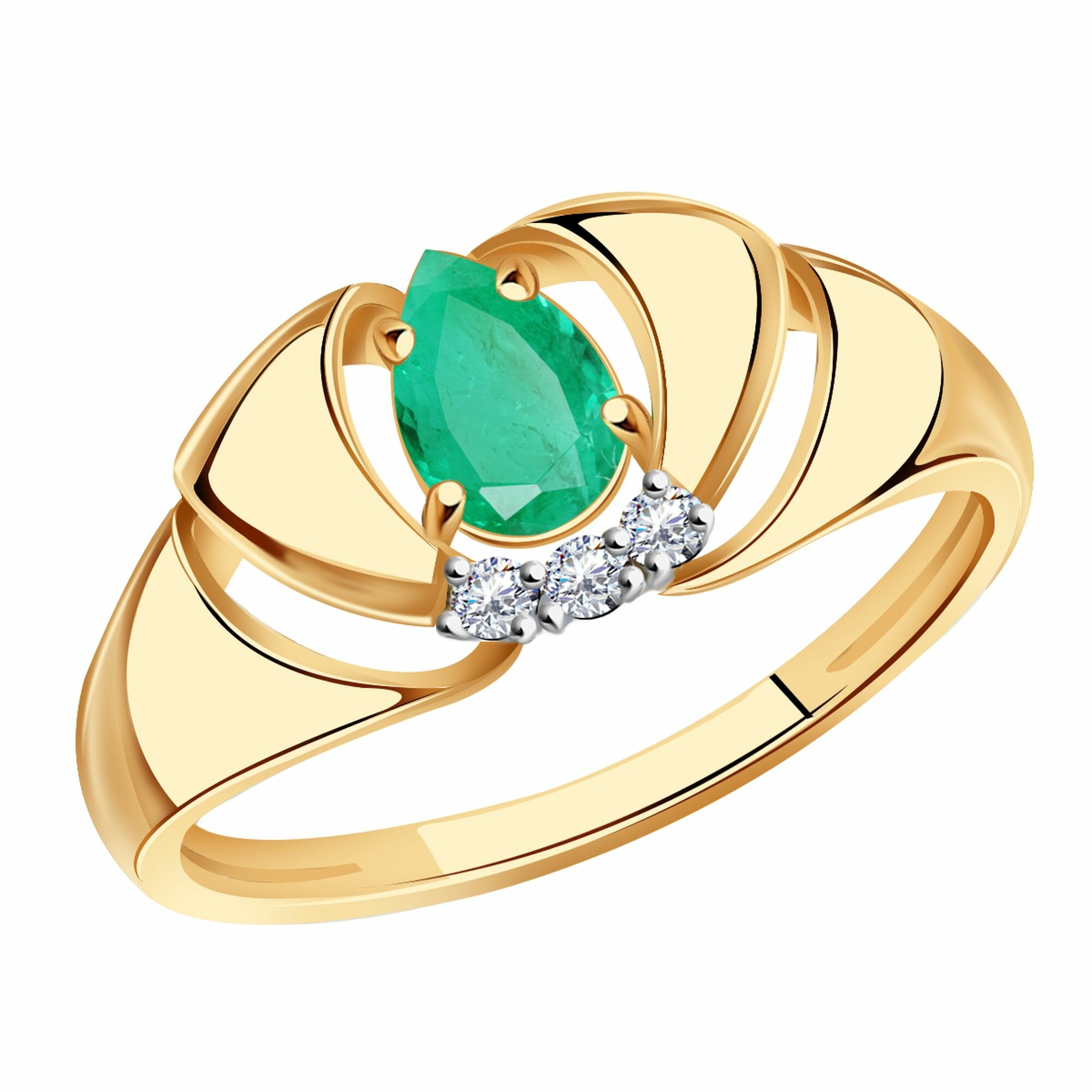 Кольцо, красное золото, 585 проба, бриллиант, изумруд