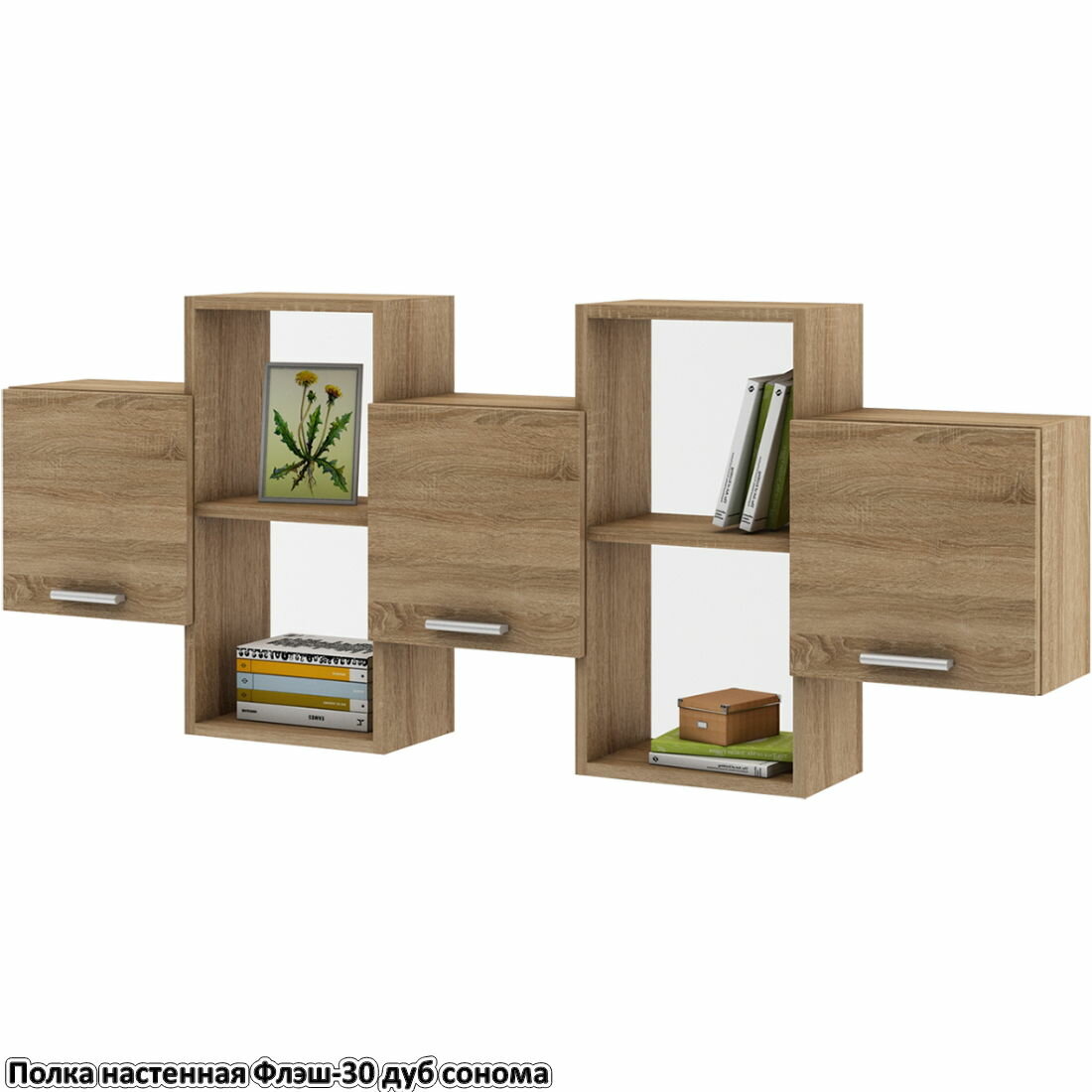 Полка настенная Флэш-30 Дуб-сонома, ЛДСП, МФ Владимир VMF, 143,6х58,4х19,6 см.