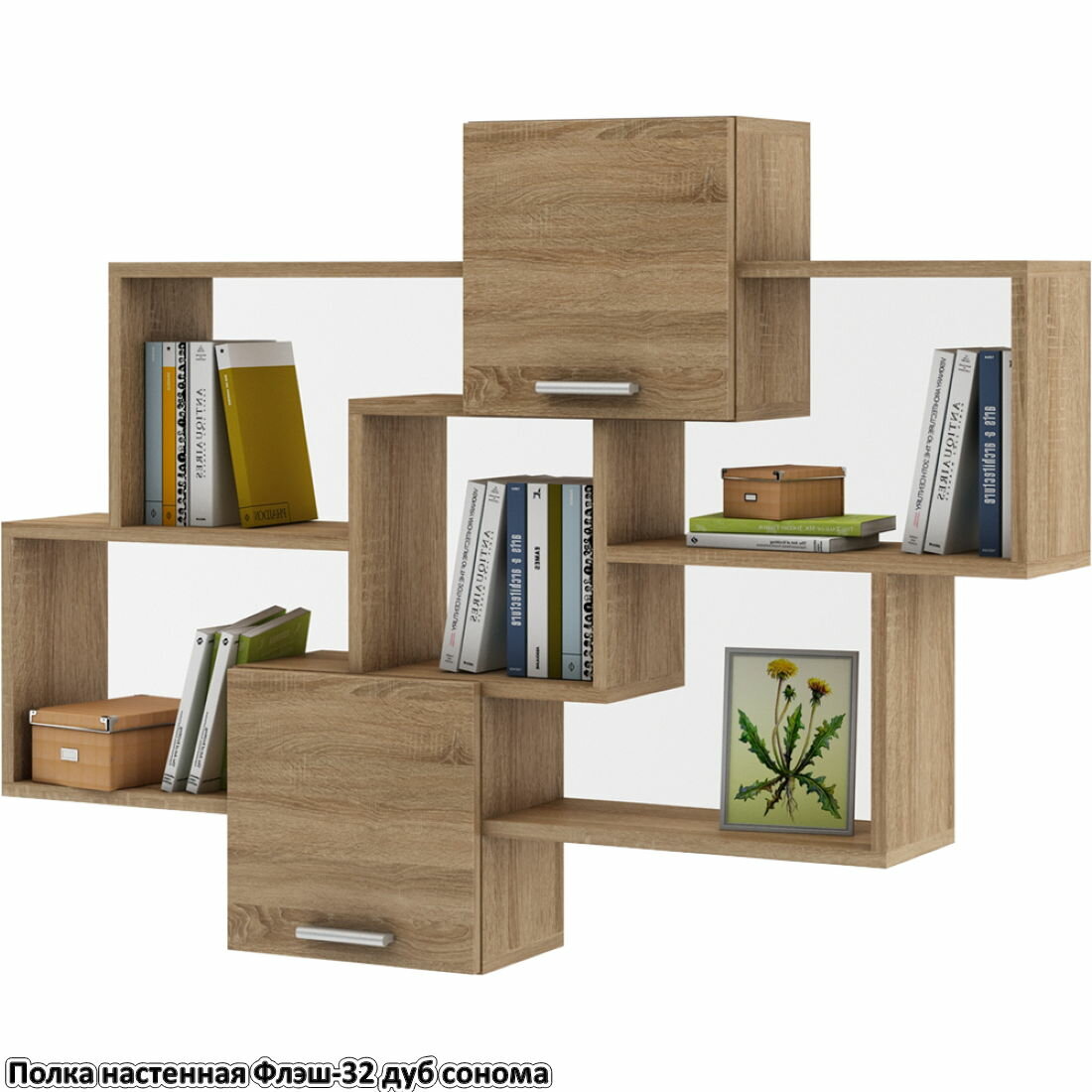 Полка настенная Флэш-32 Дуб-сонома, ЛДСП, МФ Владимир VMF, 118,4х86,8х19,6 см.
