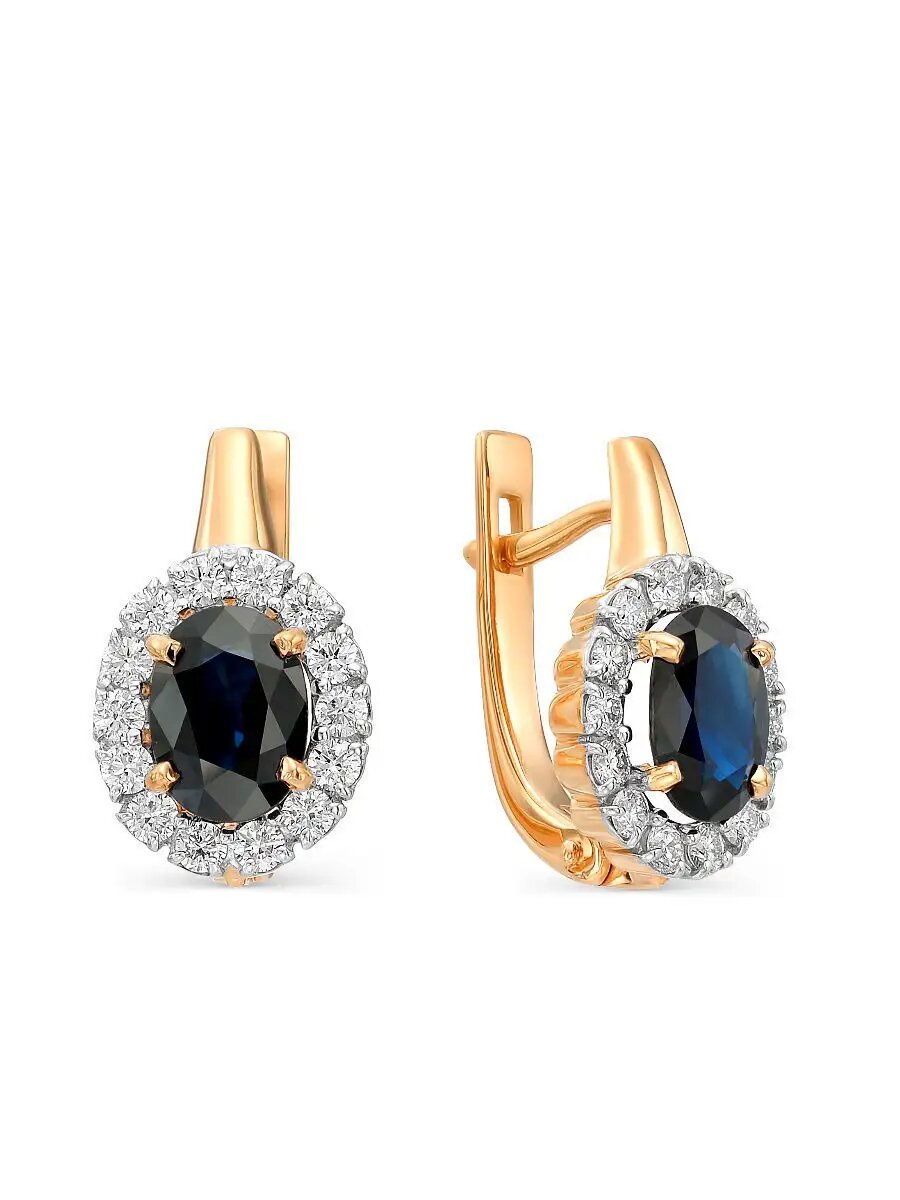 Серьги, красное золото, 585 проба, бриллиант, сапфир