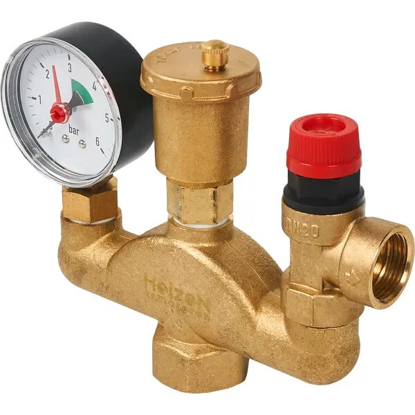 Группа безопасности Heizen 1" со сбросником 3/4" на 6 атм латунь CW617N