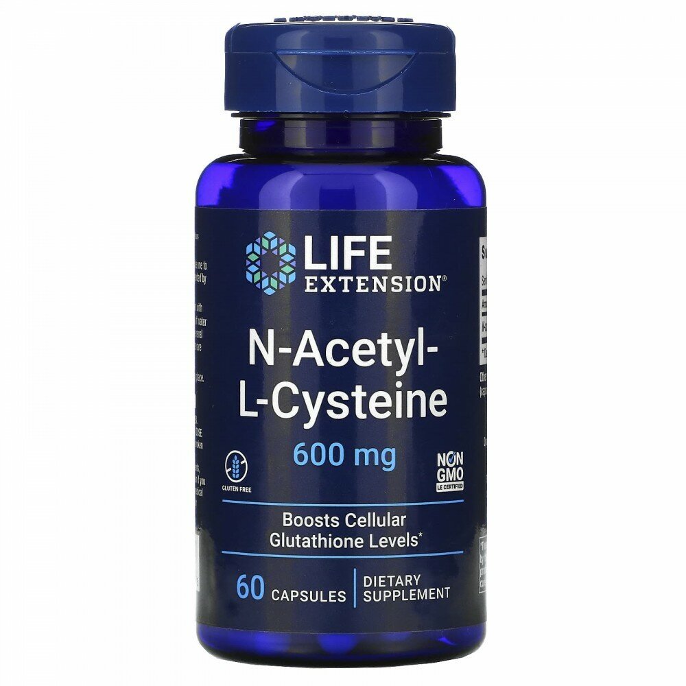 Life Extension N-Acetyl-L-Cysteine 600 мг 60 капсул для детоксикации