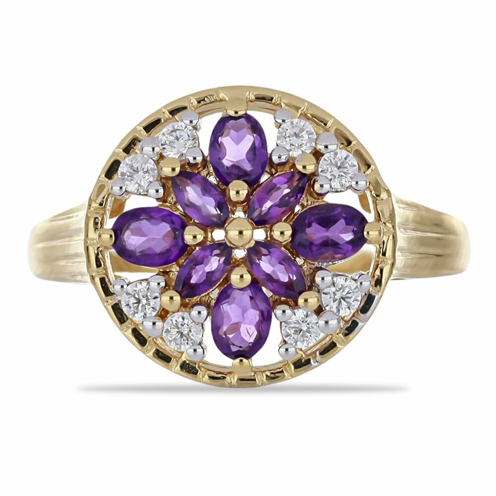 Кольцо, серебро, 925 проба, циркон, аметист