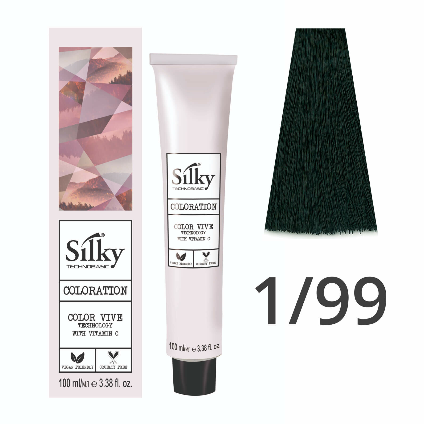 Крем - краска для волос профессиональная Silky Color Vive/Ultralift 1/99 Черный Зеленый, 100 мл