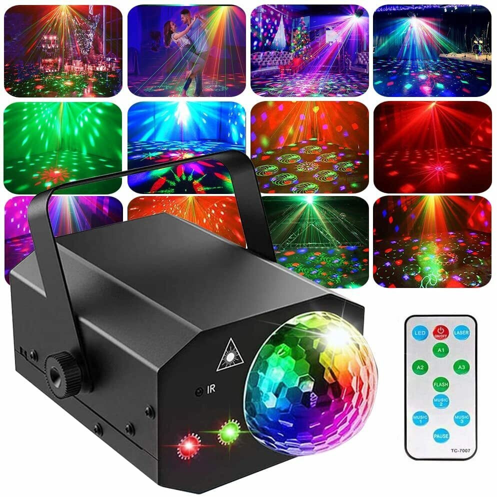 Диско лампа, диско шар, Лазерный проектор, Цветомузыка для домашней вечеринки