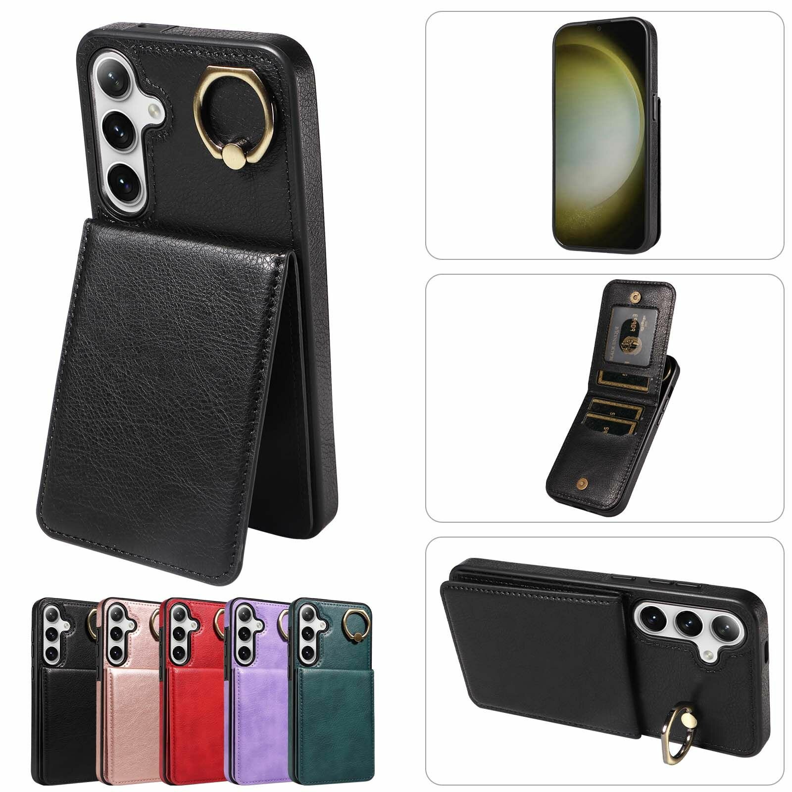 YIKATU Кожаный чехол для Samsung Galaxy S24 Plus / S24+ (Самсунг s24 plus, Самсунг галакси с 24 плюс, с24+) с карманом/держателем для карт/подставкой-кольцом, вертикальная/горизонтальная стойка